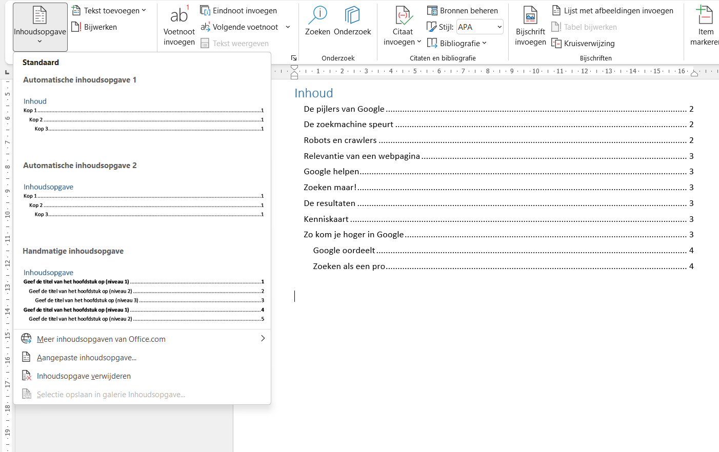 Een inhoudsopgave maken in Word | Clickx