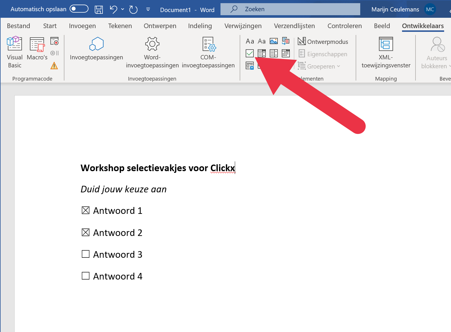 Selectievakjes toevoegen in Word | Clickx