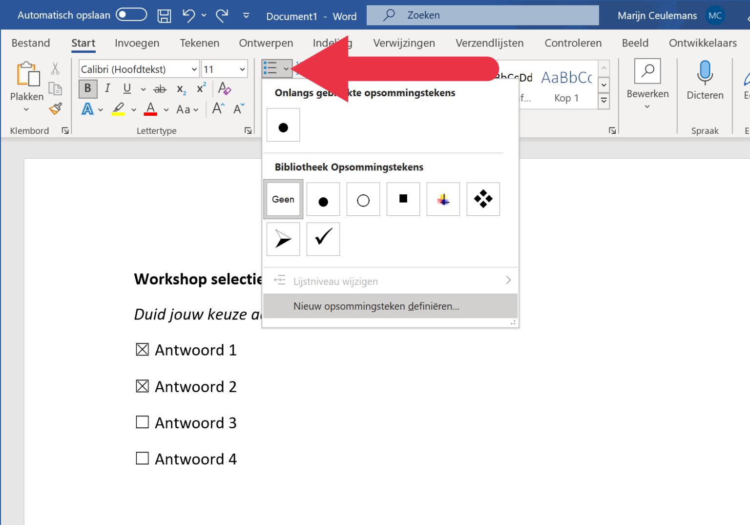 Selectievakjes toevoegen in Word | Clickx